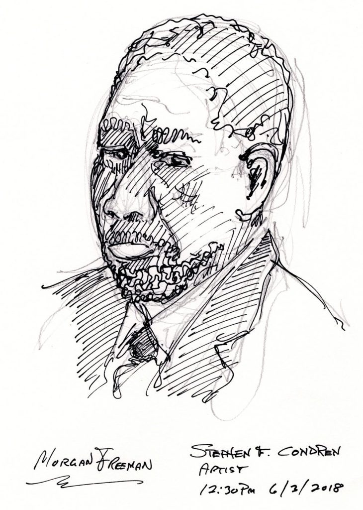 Morgan Freeman pen & ink drawing by artist Stephen F. Condren