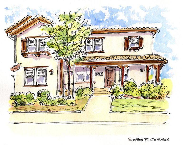 Watercolor townhouse house portrait by artist Stephen F. Condren